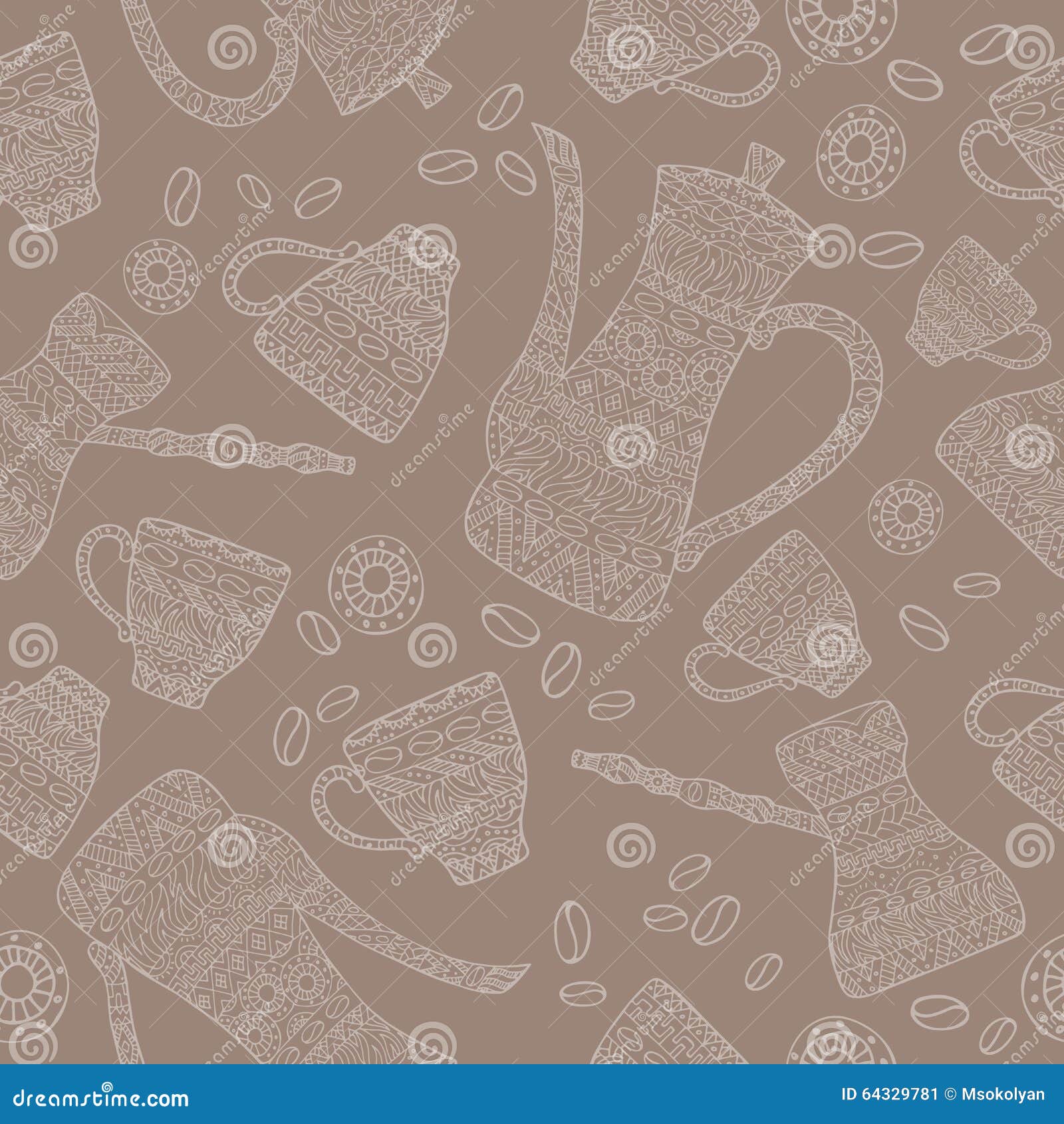 Seamless Pattern Based on African Coffee Pots and Stock Vector ...
