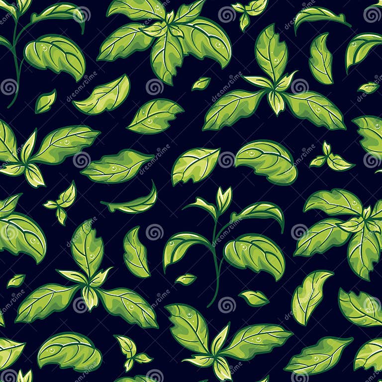 Seamless Pattern of Basil Leaves. this Botanical Artwork Features ...