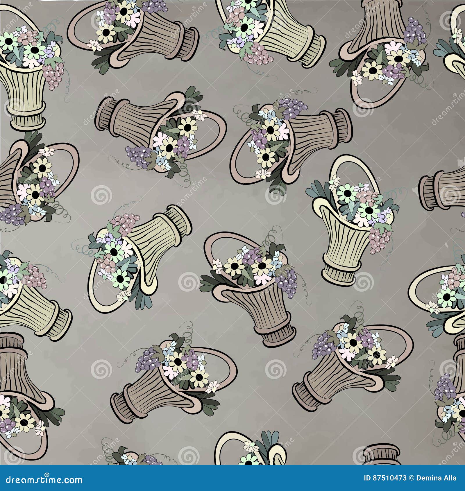 Seamless Pattern with Baskets and Flowers Stock Vector - Illustration ...
