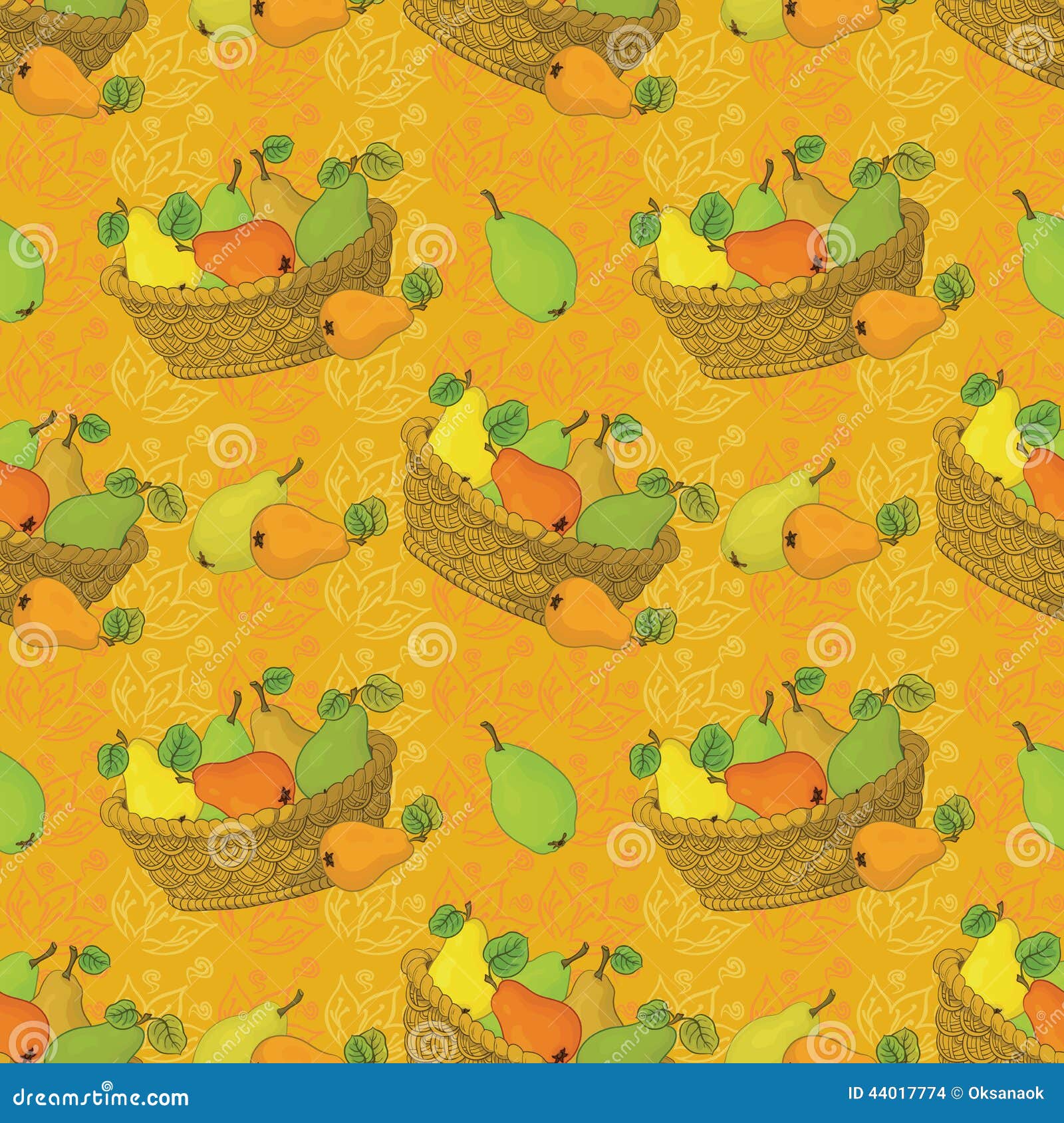 Seamless Pattern, Baskets and Fruits Pears Stock Vector - Illustration ...