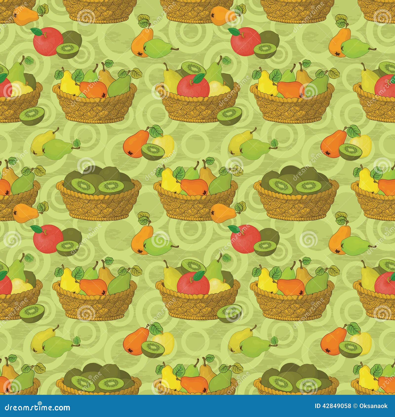 Seamless Pattern, Baskets and Fruits Stock Vector - Illustration of ...