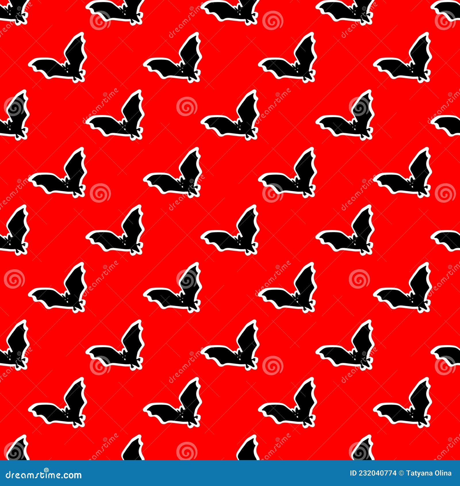Seamless Pattern with Bats on a Red Background. Vector Illustration ...