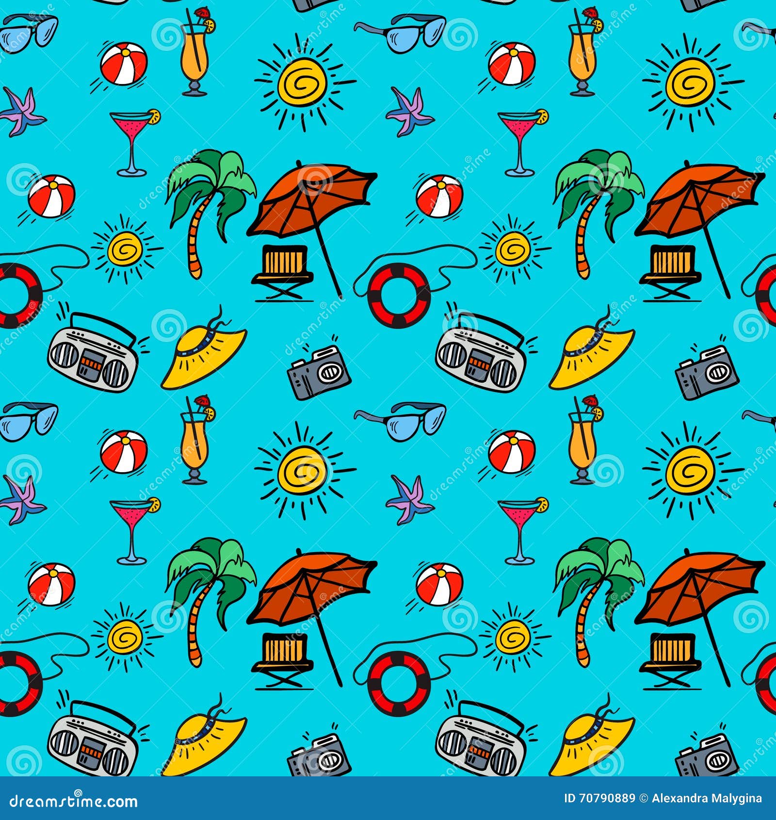 Seamless Pattern Beach Holidays with Hand Drawn Elements Stock Vector ...