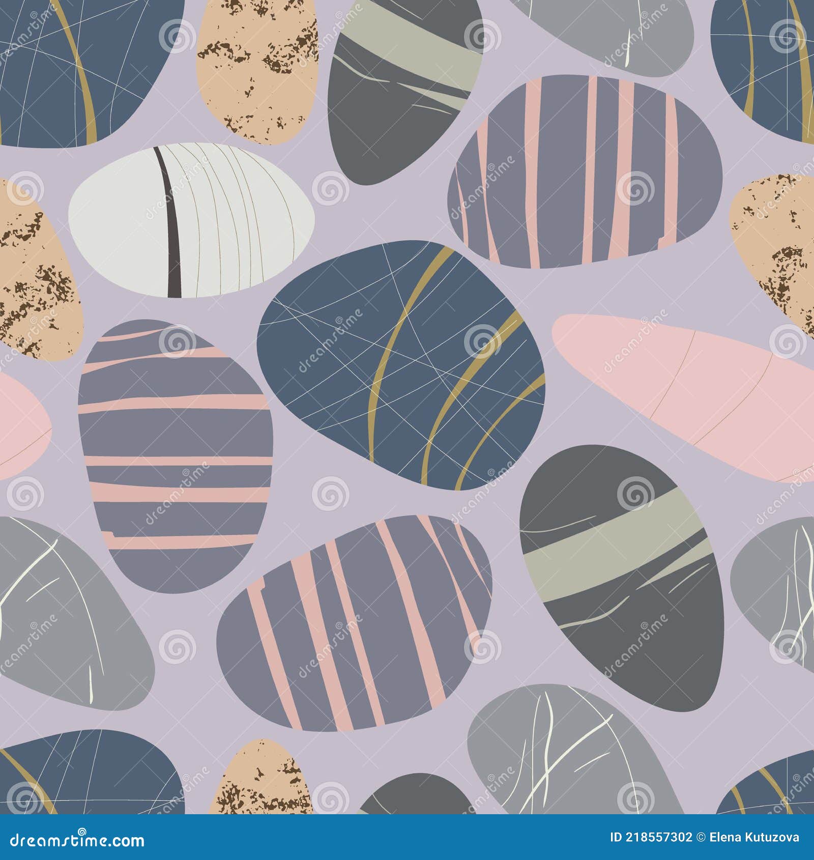 Seamless Pattern With Beach Pebbles. Hand Drawn Various Shapes. Modern ...