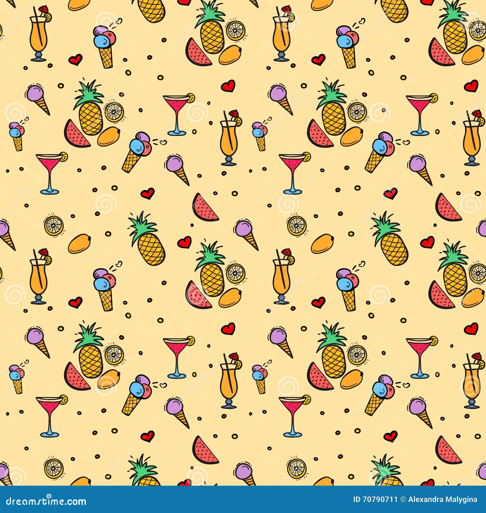 Seamless Pattern Beach Resort with Hand Drawn Elements Stock Vector ...