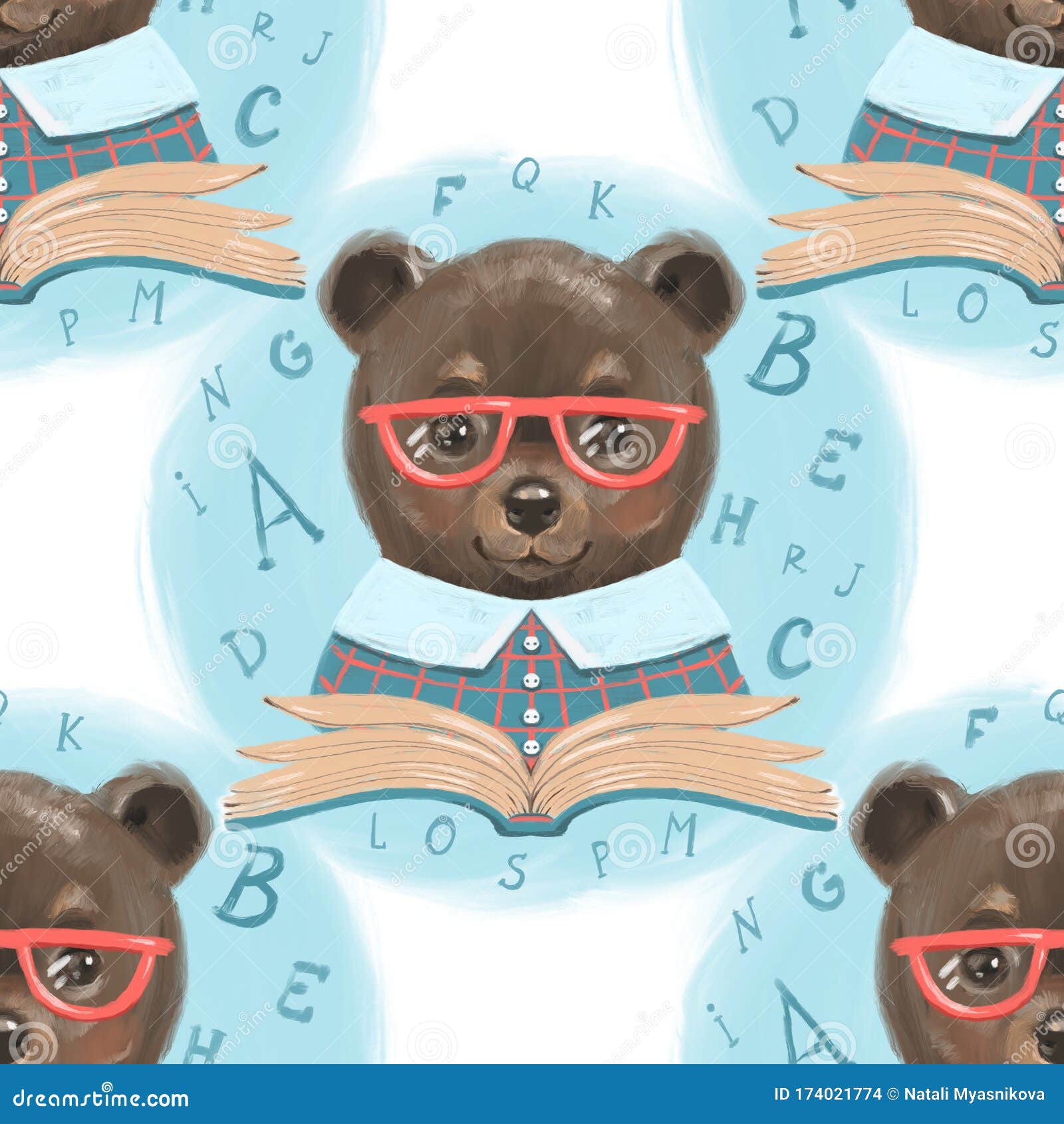 Seamless Pattern with Bears Reading Books. Digital Background. Stock ...
