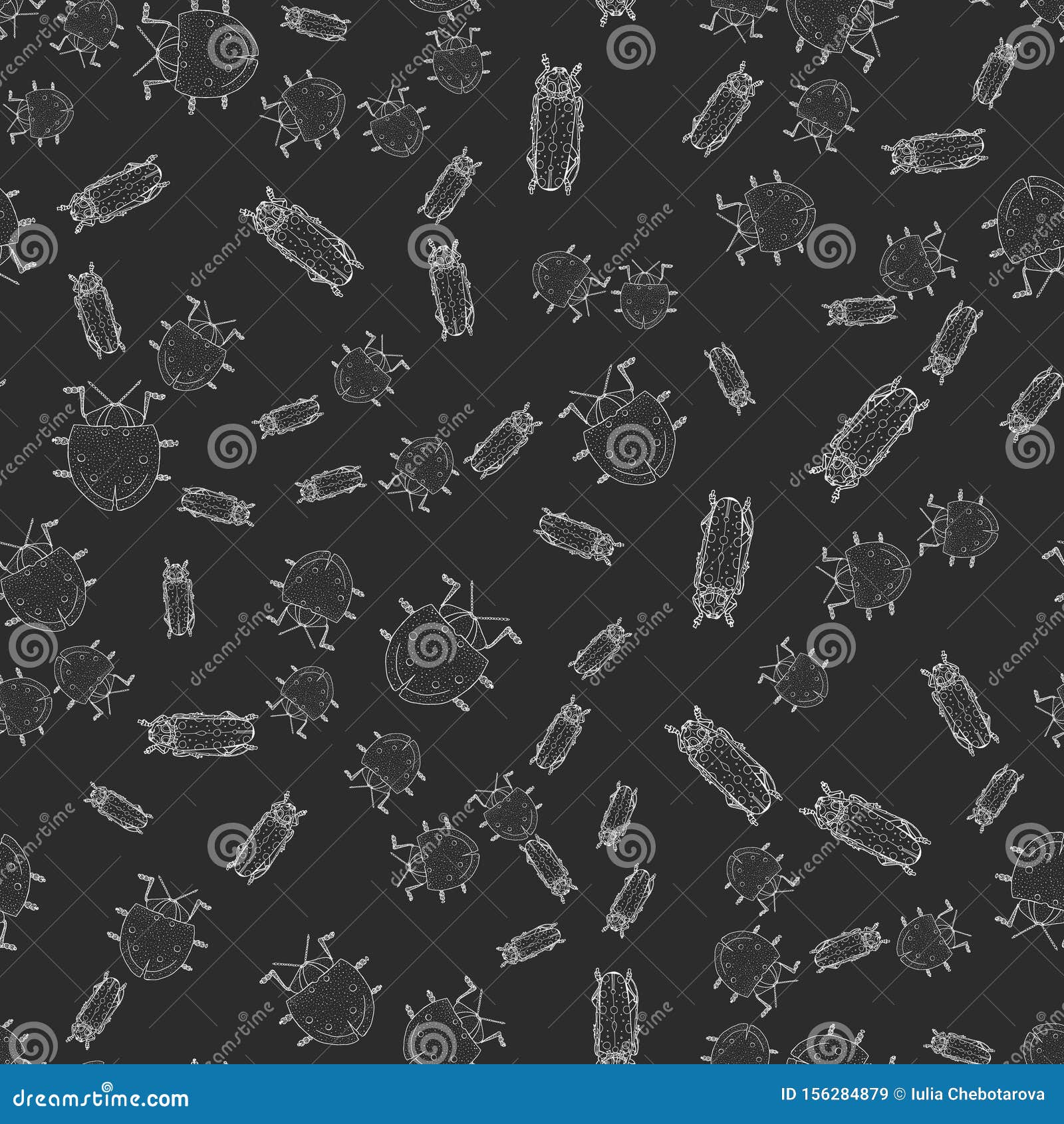 Seamless Pattern with Beatles on the Dark Background Stock Illustration ...