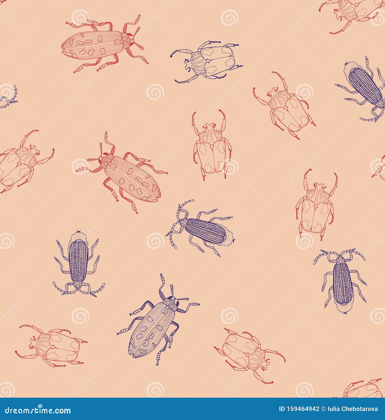 Seamless Pattern with Beatles on the Pink Background Stock Vector ...