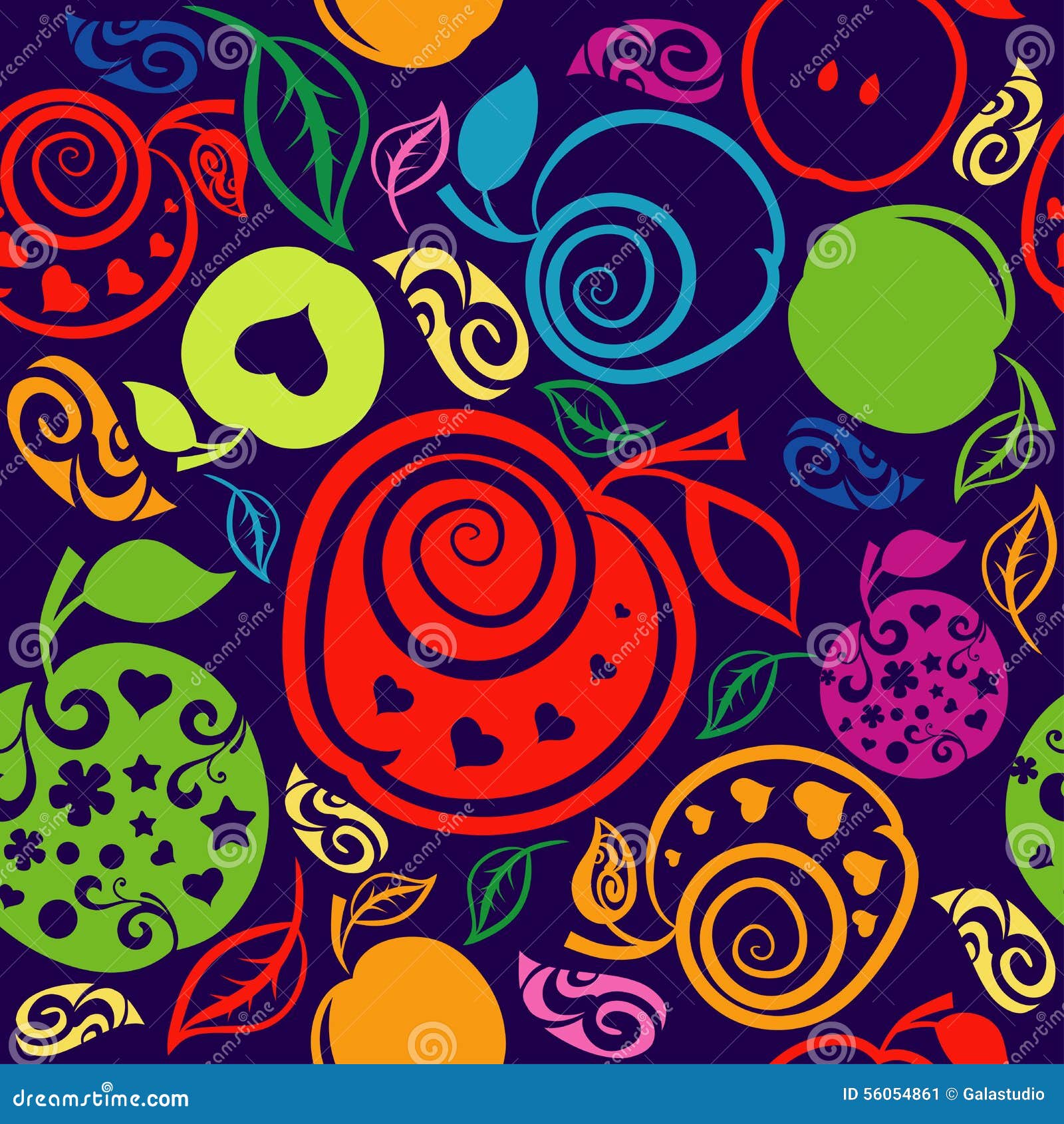 Seamless Pattern of Beautiful Apples and Leaf. Stock Illustration ...