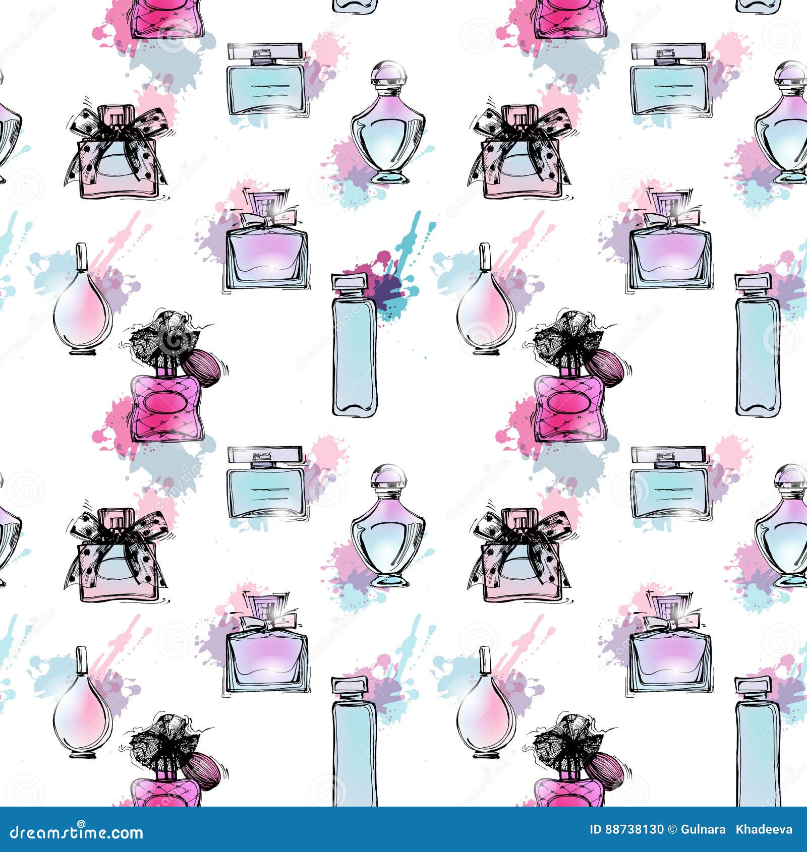 Seamless Pattern with Beautiful Bottles of Perfume. Womens Perfume ...