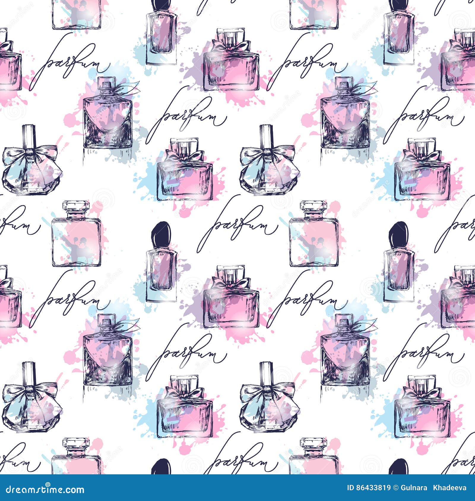 Seamless Pattern with Beautiful Bottles of Perfume. Womens Perfume ...
