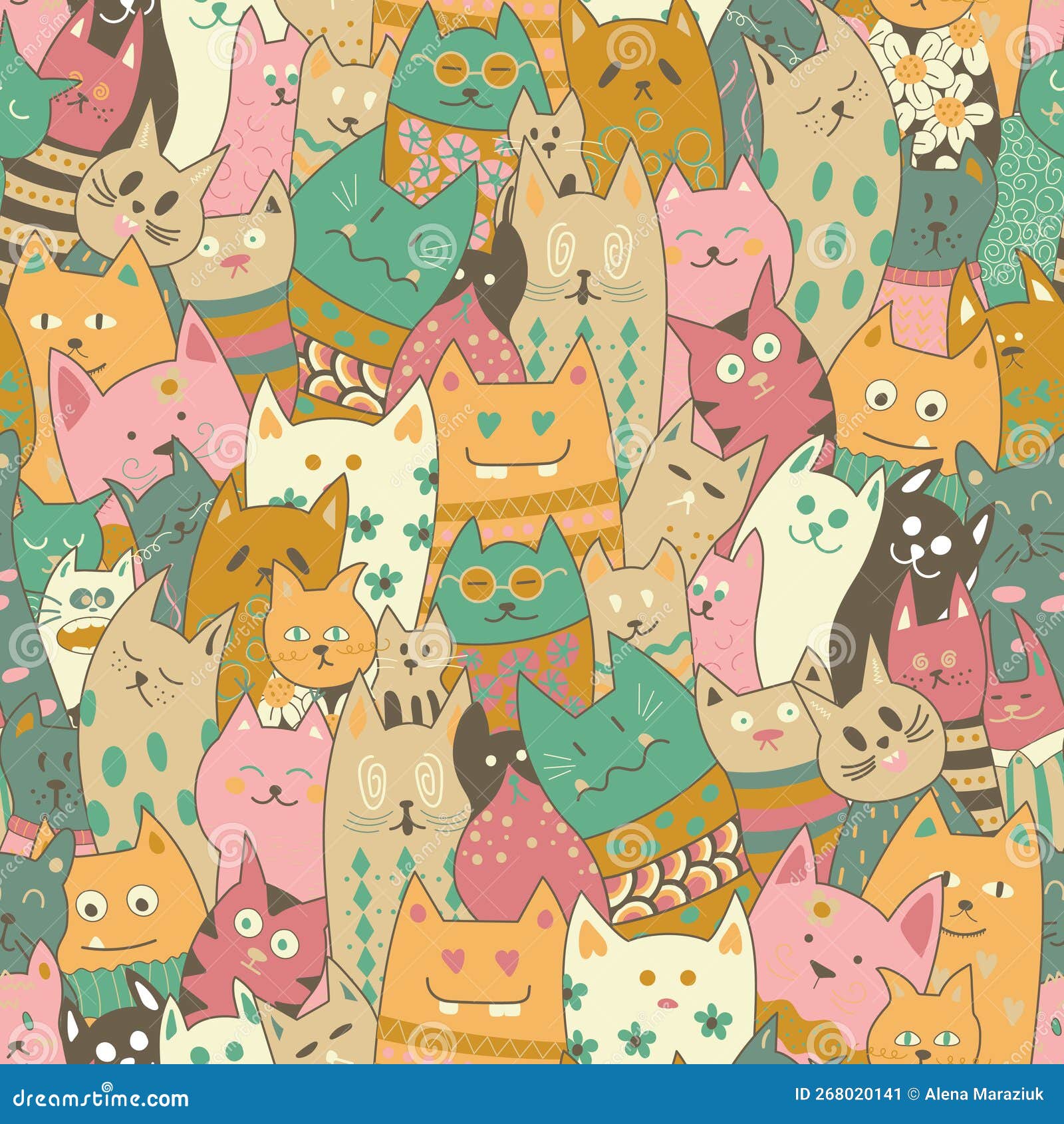 Seamless Pattern of Beautiful, Bright Cats. Perfect for Wallpapers ...