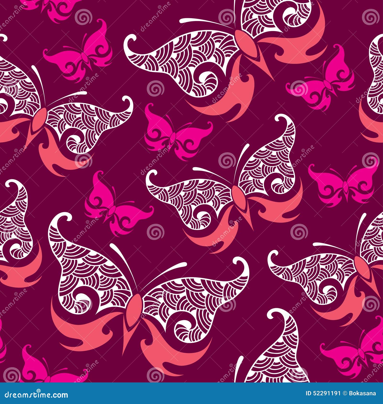 Seamless Pattern with Beautiful Butterfly in Pink Stock Vector ...