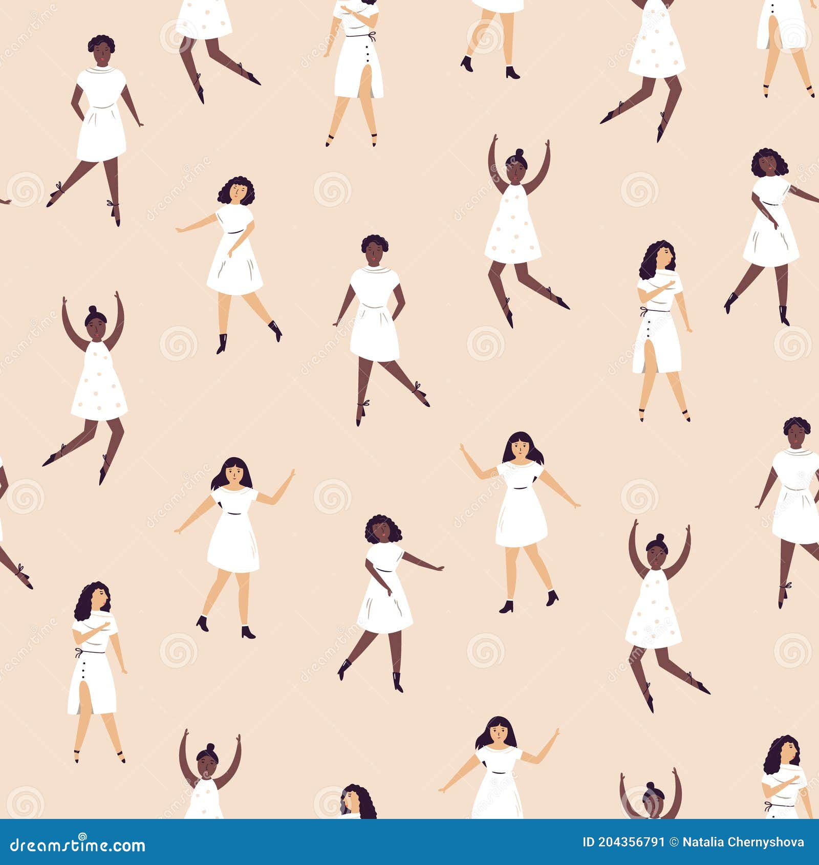 Seamless Pattern with Beautiful Dancing Woman. Vector Illustration in a ...