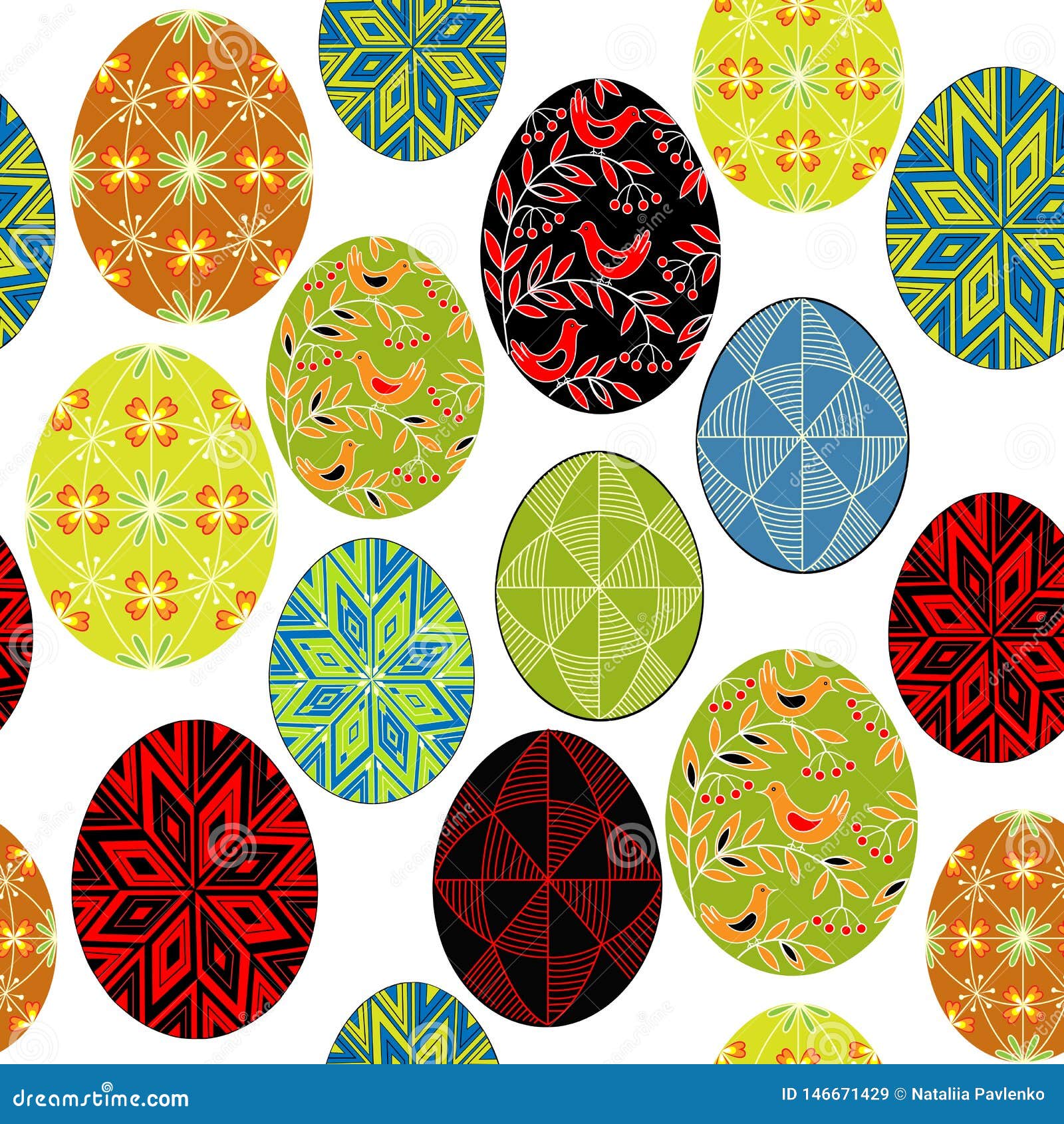 Seamless Pattern. Beautiful Easter Eggs, Painted with Different ...
