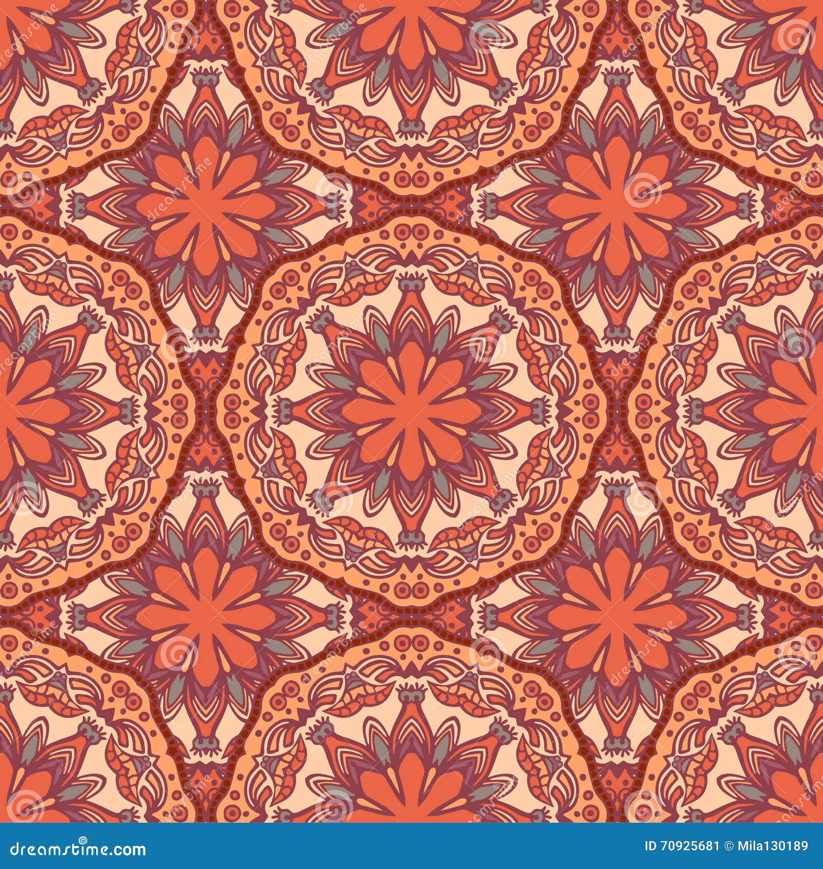 Seamless Pattern with Beautiful Ethno Mandalas in Brown Colors. Vector ...