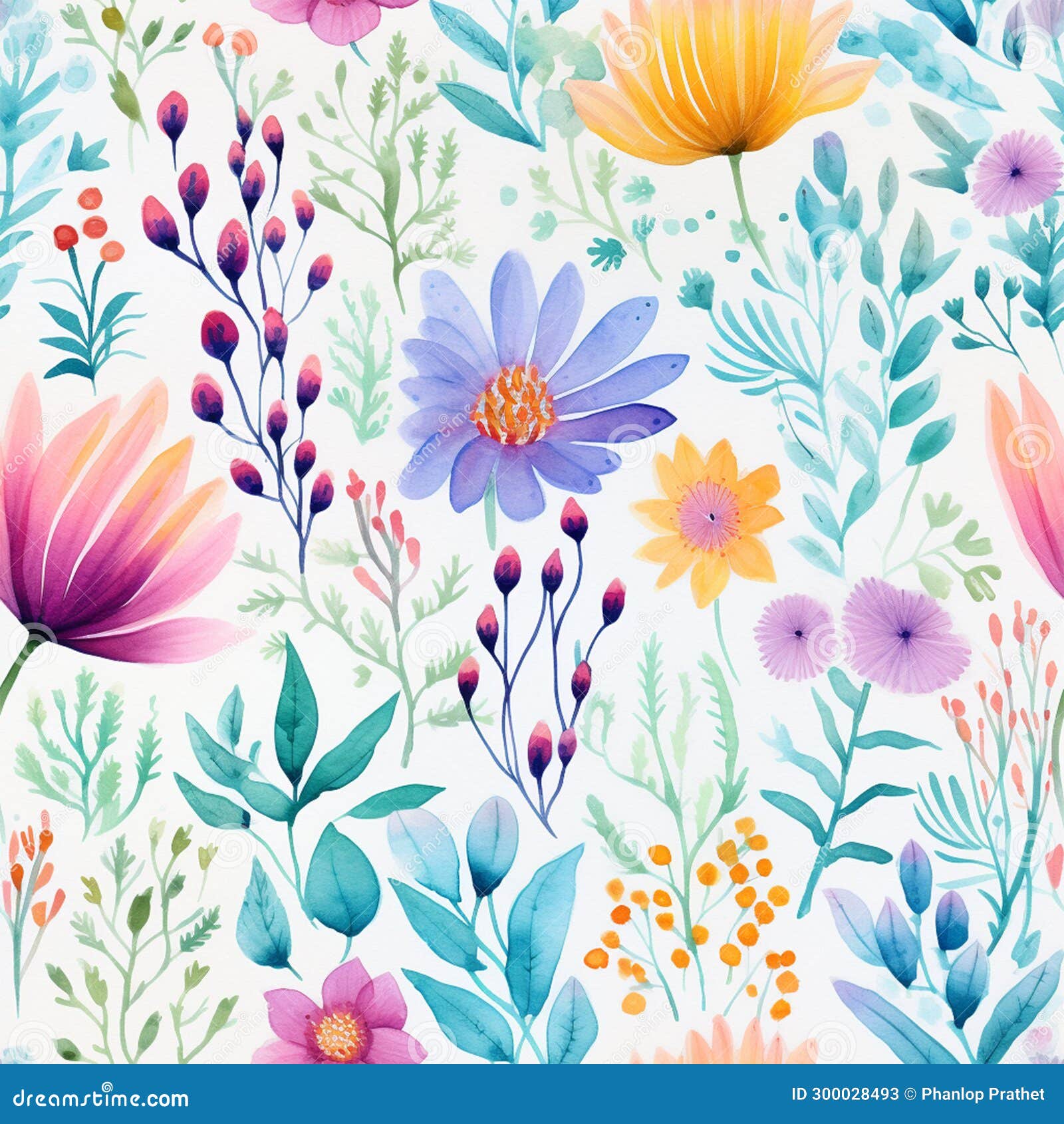 Seamless Pattern Beautiful Flower and Leaves Design Stock Illustration ...