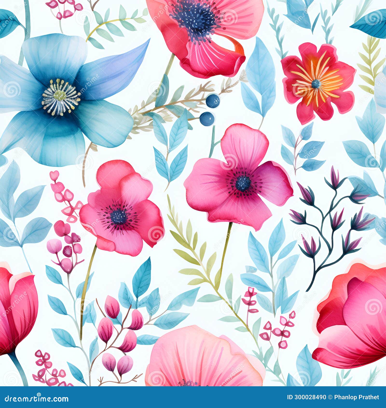 Seamless Pattern Beautiful Flower and Leaves Design Stock Illustration ...