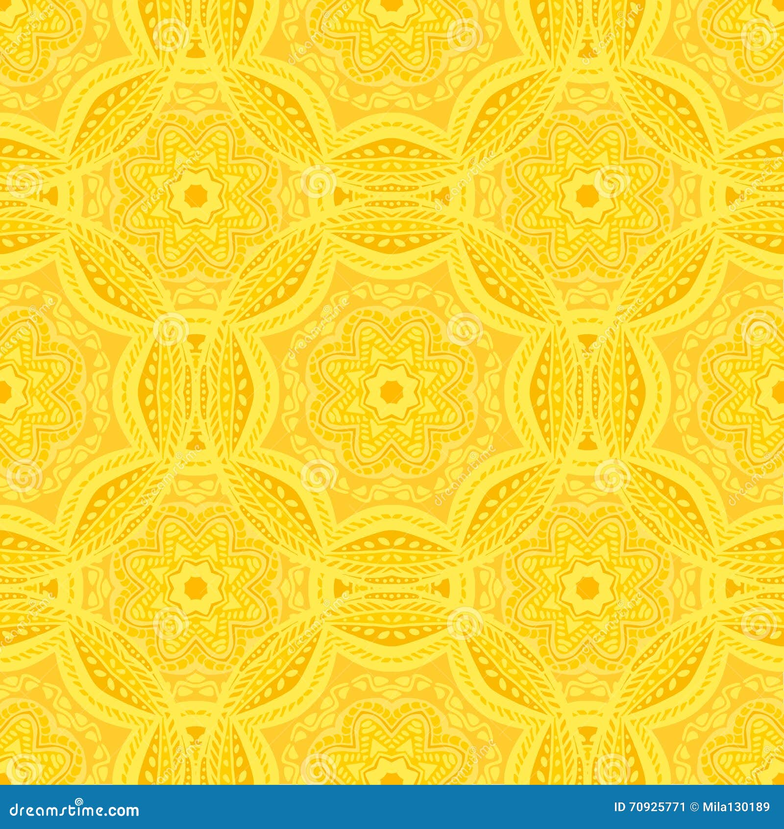 Seamless Pattern with Beautiful Mandalas in Trendy Yellow Colors ...