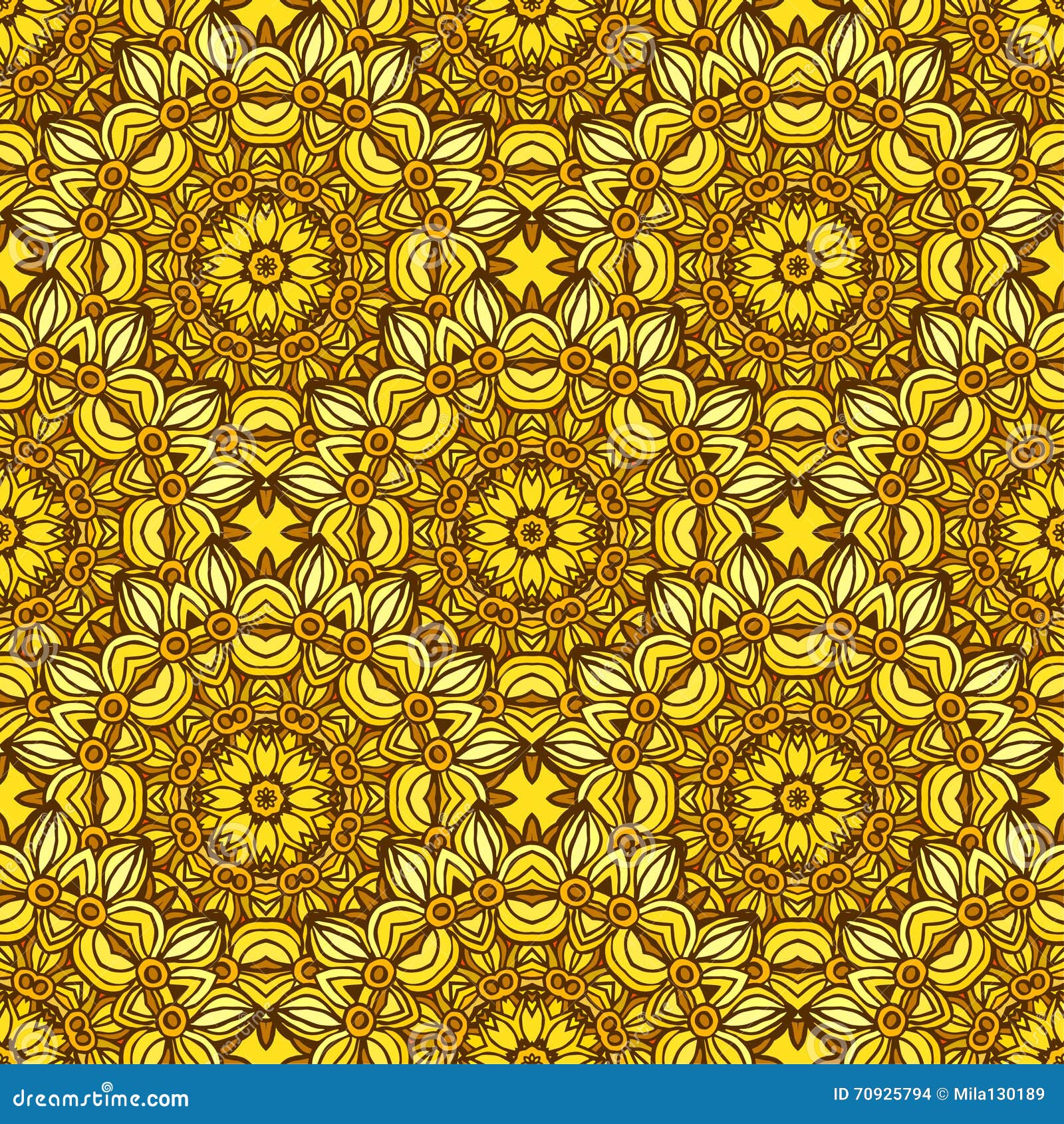 Seamless Pattern with Beautiful Mandalas in Trendy Yellow Colors ...