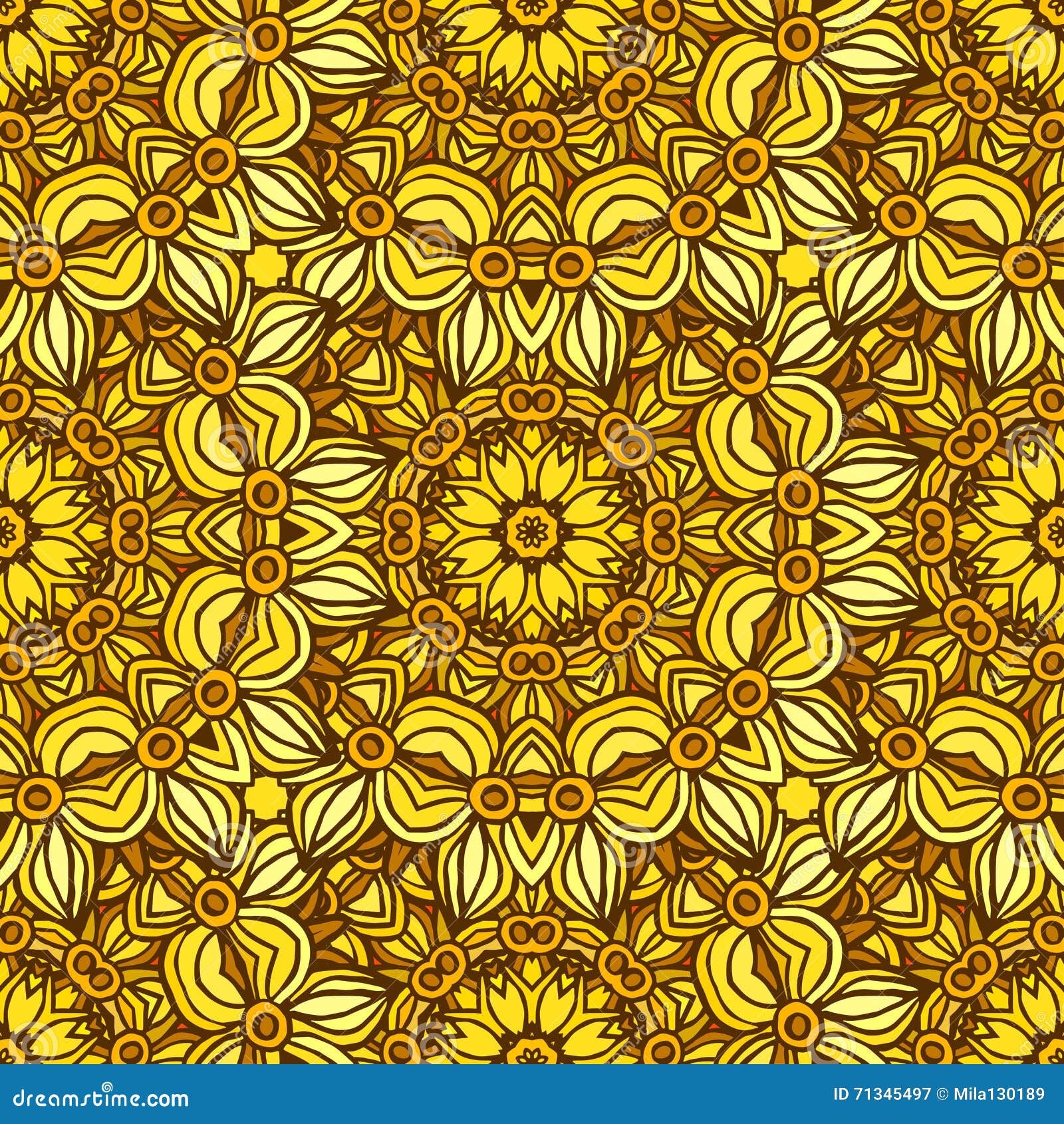 Seamless Pattern with Beautiful Mandalas in Trendy Yellow Colors ...