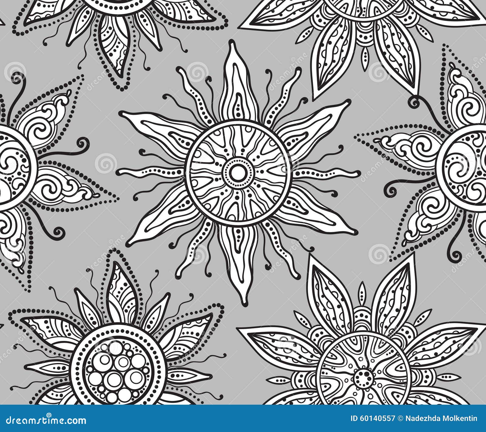 Seamless Pattern with Beautiful Ornate Suns Stock Illustration ...