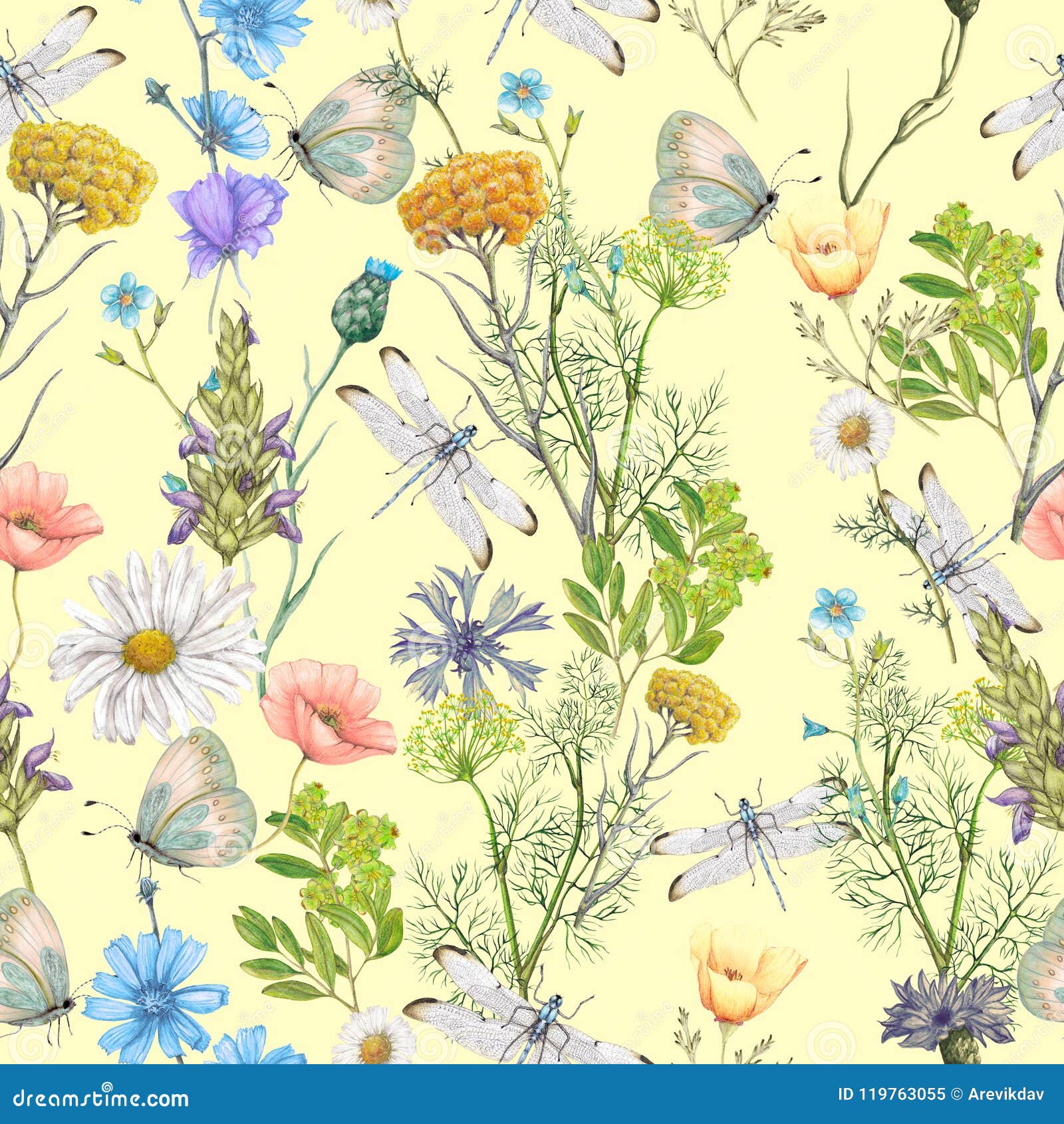 Seamless Pattern of Summer Wildflowers Stock Illustration ...
