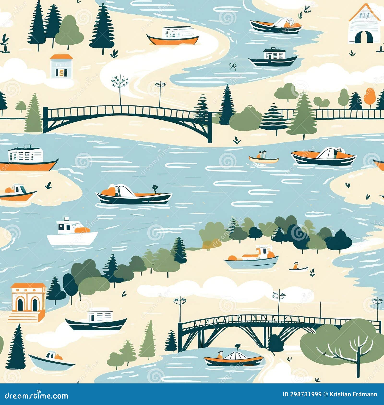 A Seamless Pattern that Beautifully Captures a Picturesque Riverside ...