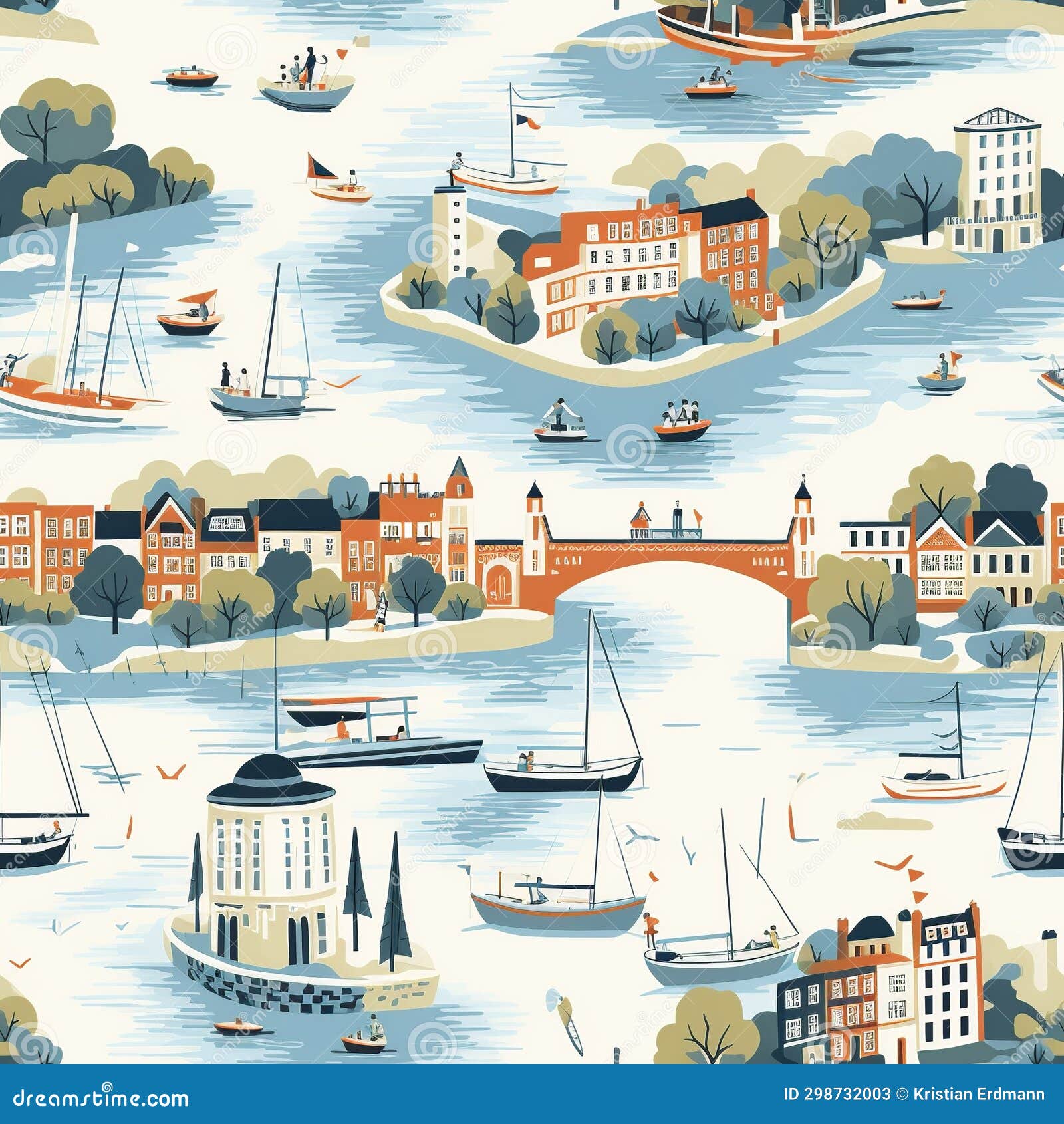 A Seamless Pattern that Beautifully Captures a Picturesque Riverside ...