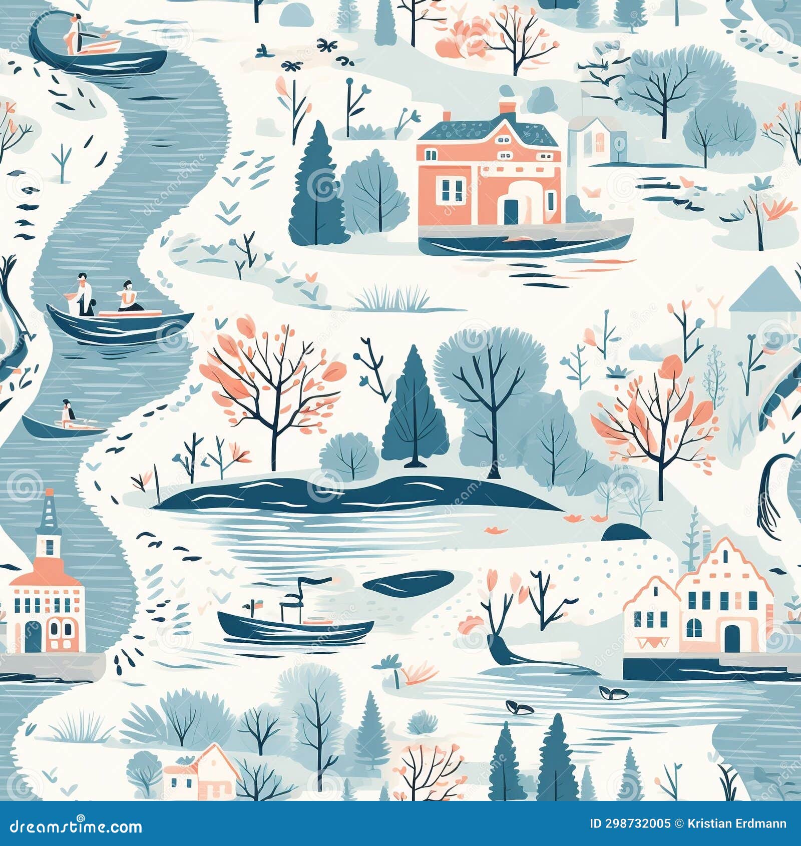 A Seamless Pattern that Beautifully Captures a Picturesque Riverside ...