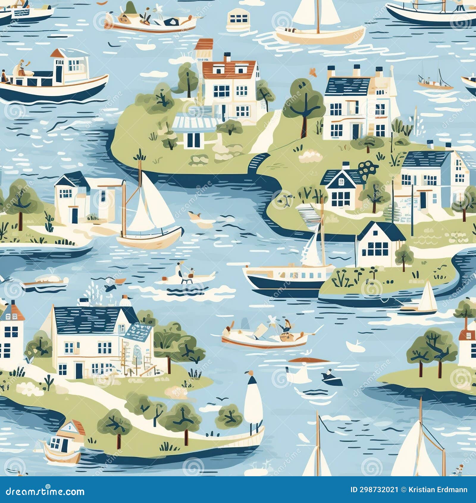 A Seamless Pattern that Beautifully Captures a Picturesque Riverside ...