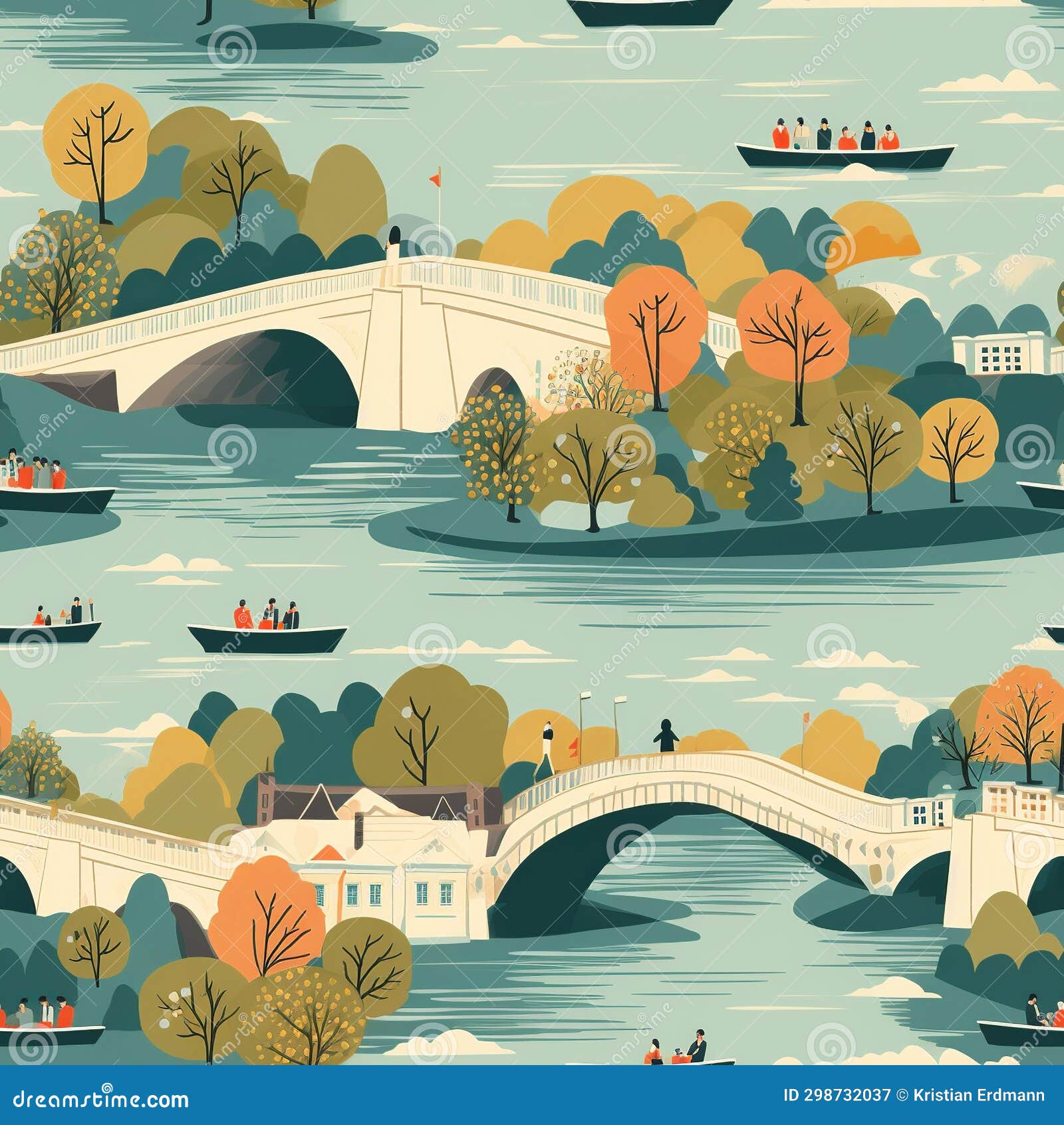 A Seamless Pattern that Beautifully Captures a Picturesque Riverside ...