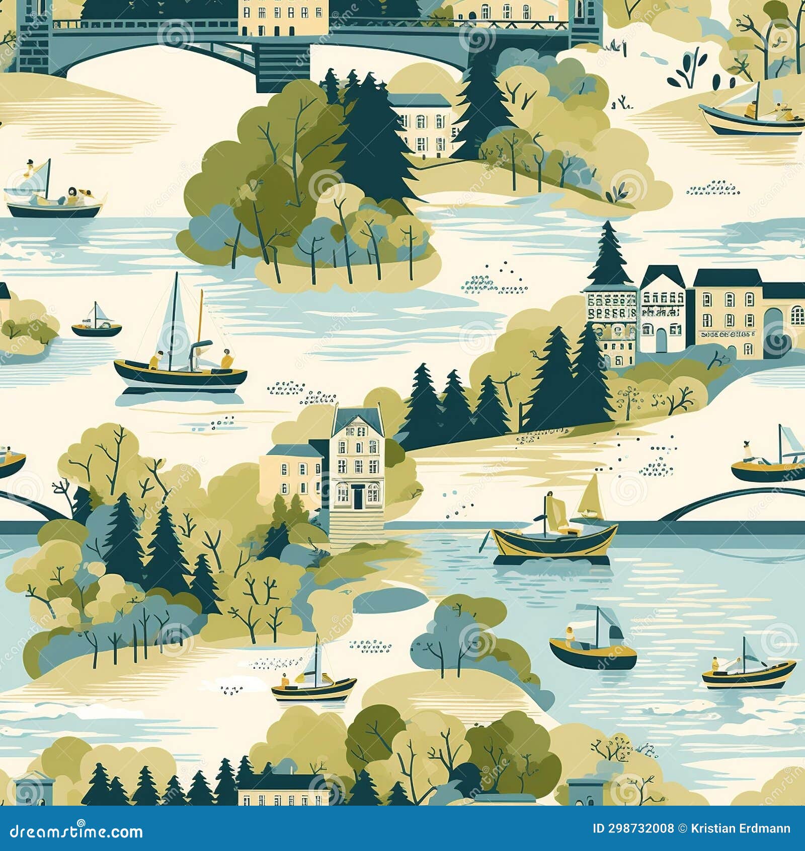 A Seamless Pattern that Beautifully Captures a Picturesque Riverside ...