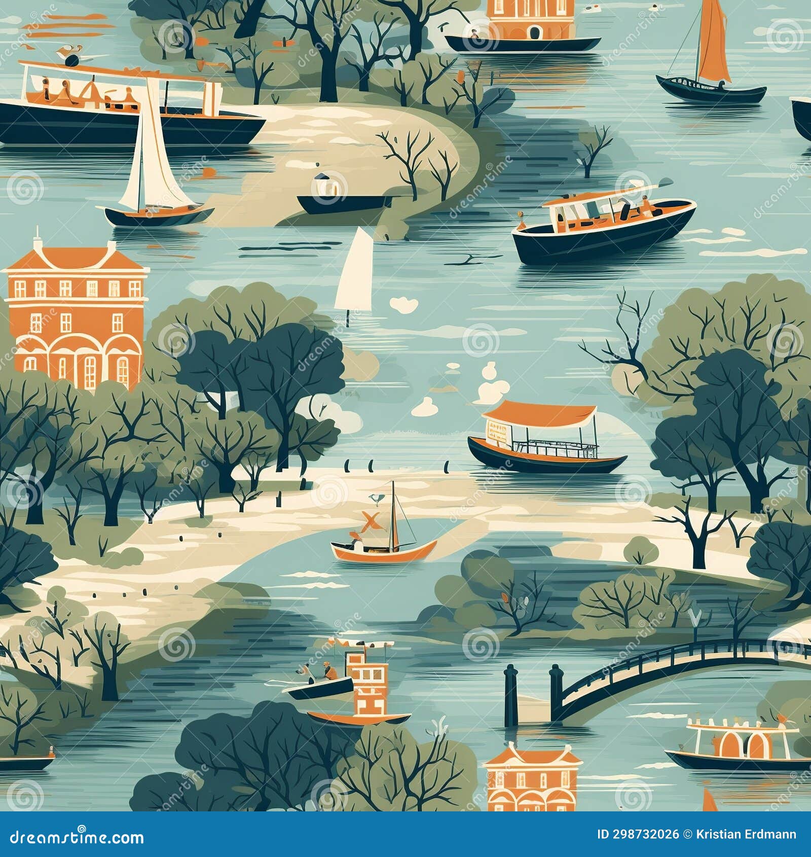 A Seamless Pattern that Beautifully Captures a Picturesque Riverside ...
