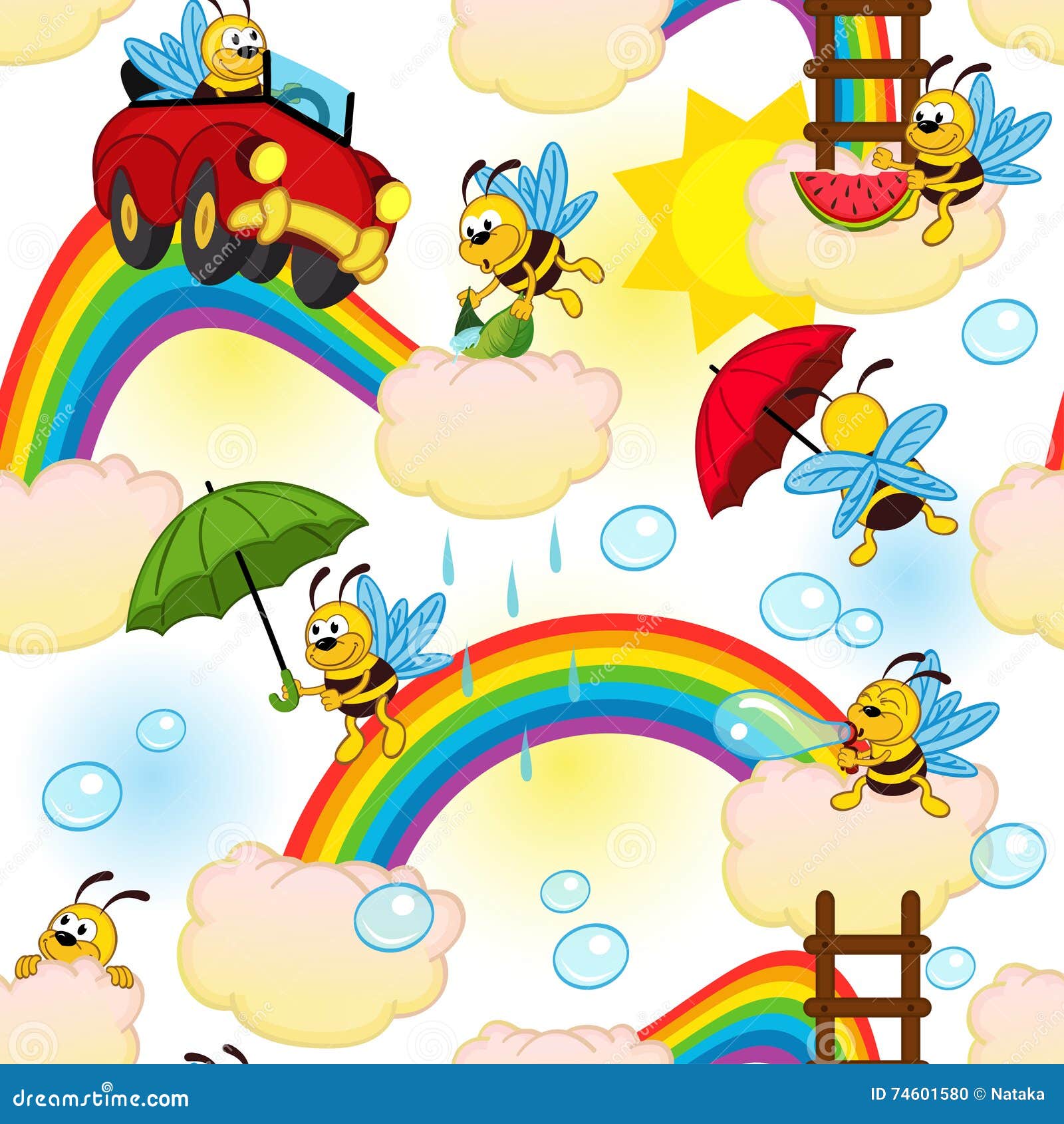 Seamless Pattern with Bee on Rainbow Stock Vector - Illustration of ...