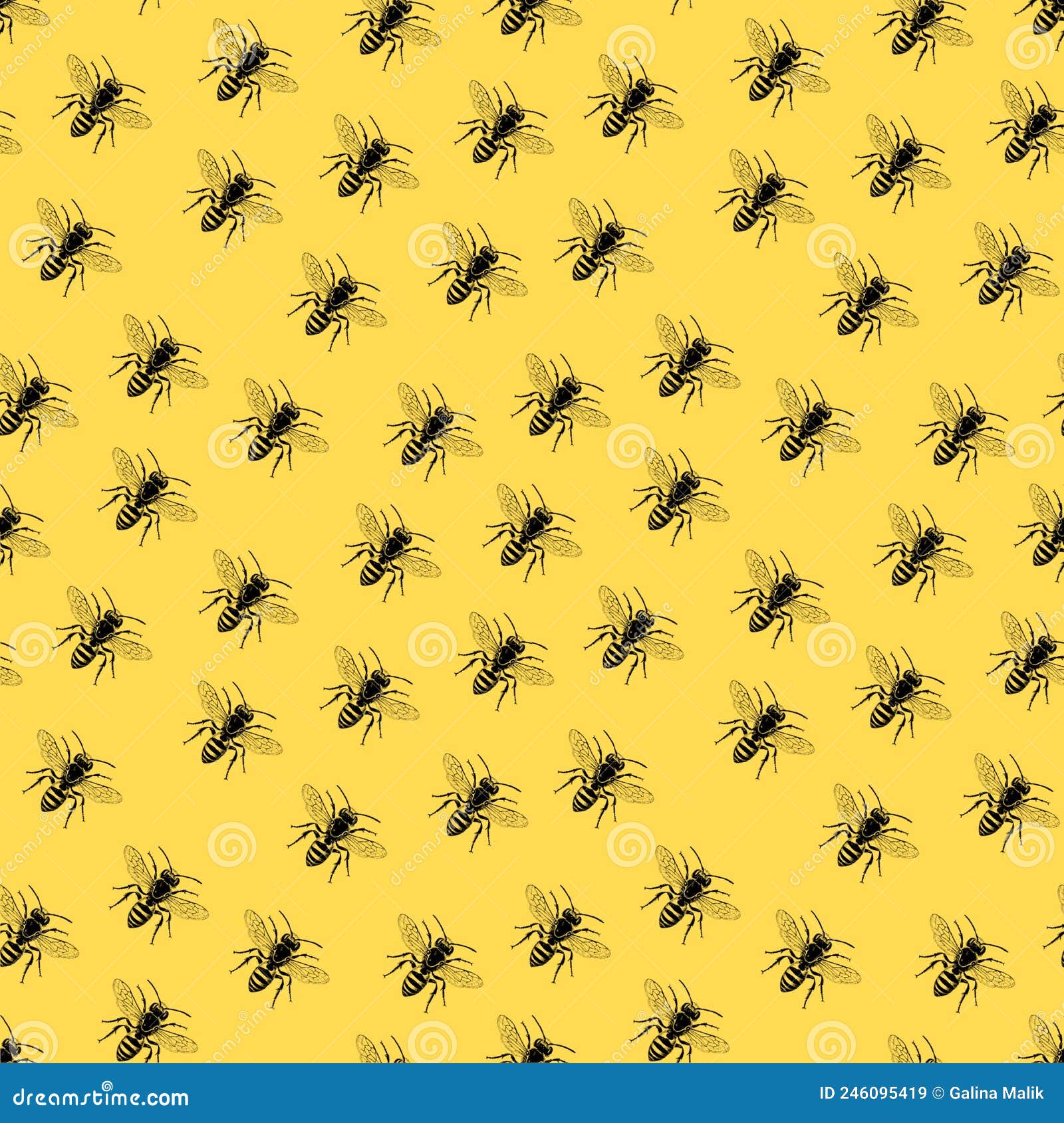Seamless Pattern of a Bee on a Yellow Background. Stock Illustration ...