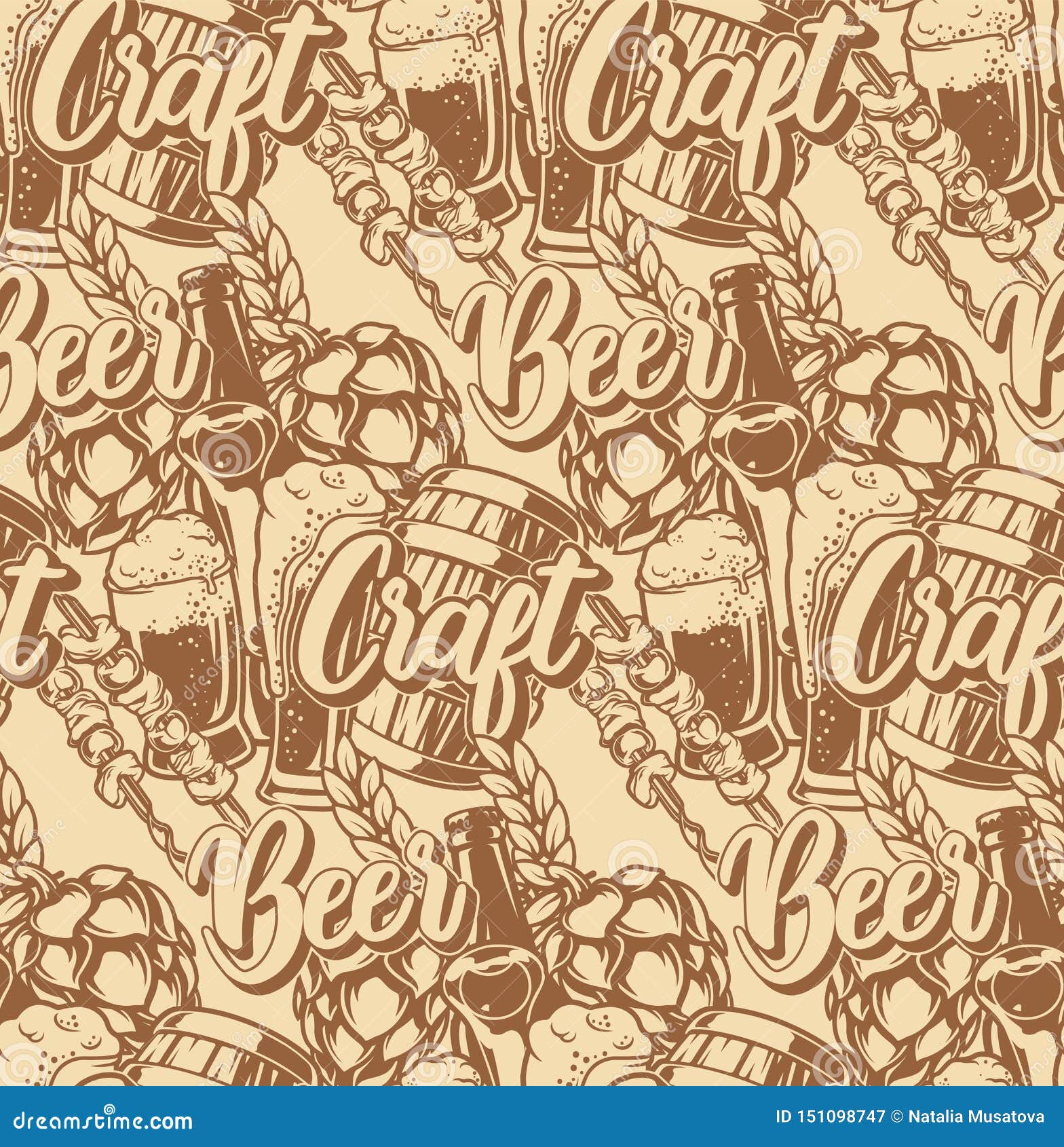 Seamless Pattern with Beer Elements on a Light Background Stock Vector ...