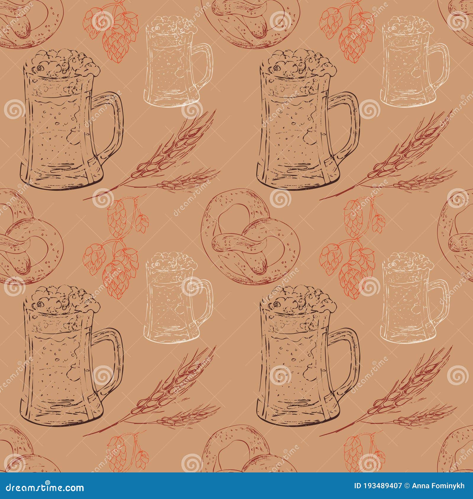 Seamless Pattern of Beer Elements , for Wrapping Paper, Wallpaper ...