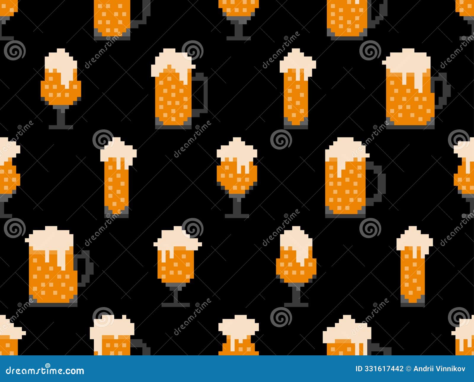 Seamless Pattern with Beer Glasses in Pixel Style. 8 Bit Beer Mug with ...