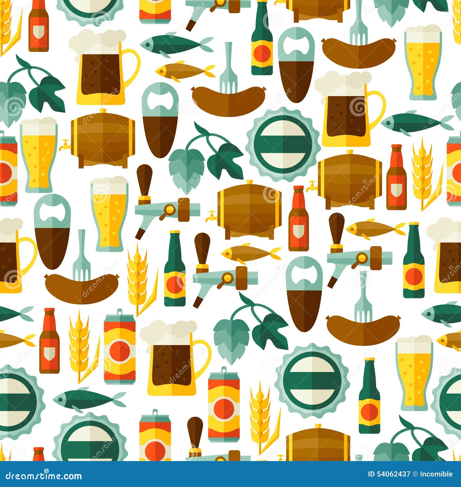 Seamless Pattern with Beer Icons and Objects Stock Vector ...