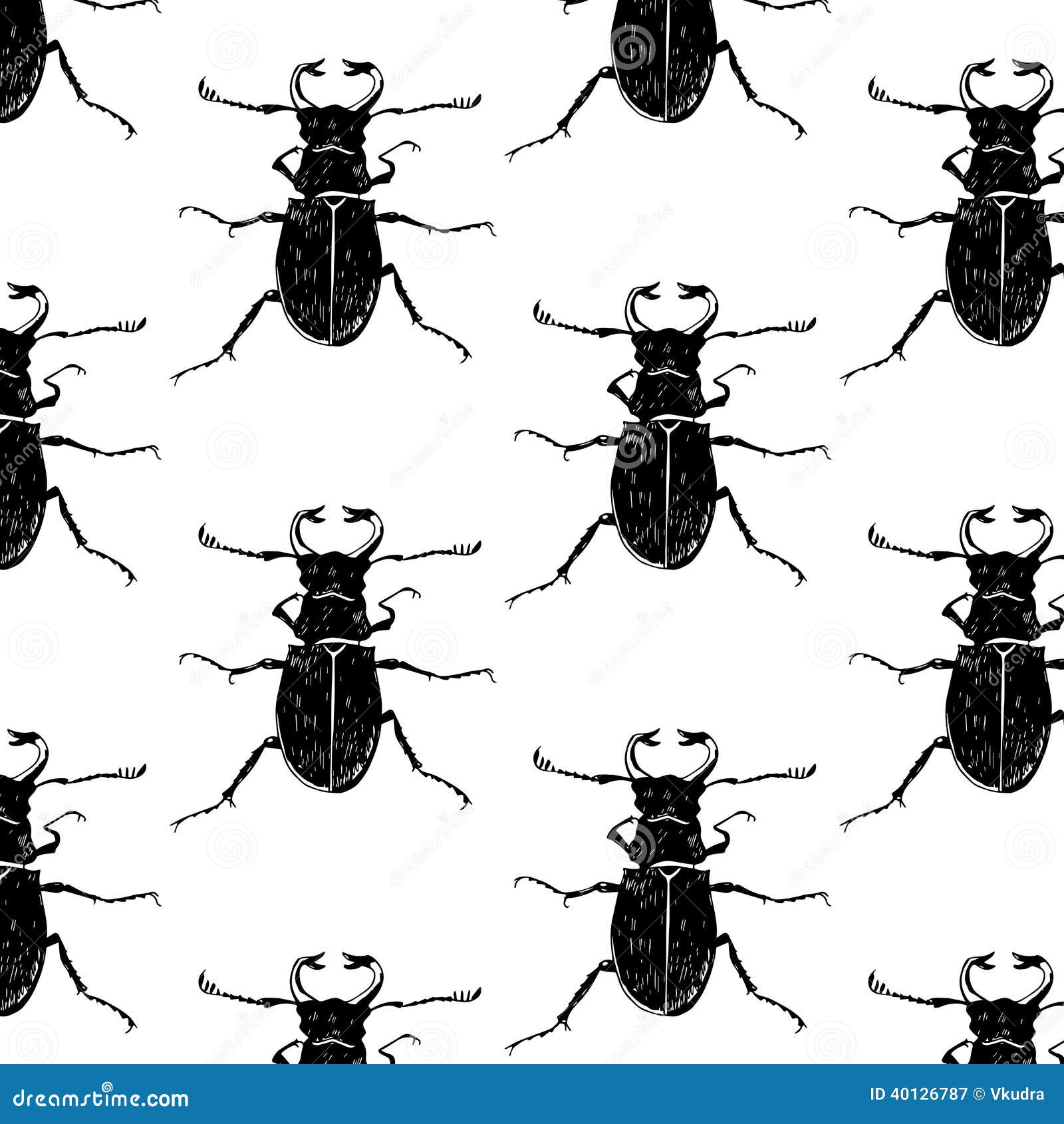 Seamless Pattern with Beetles Stock Vector - Illustration of horns ...