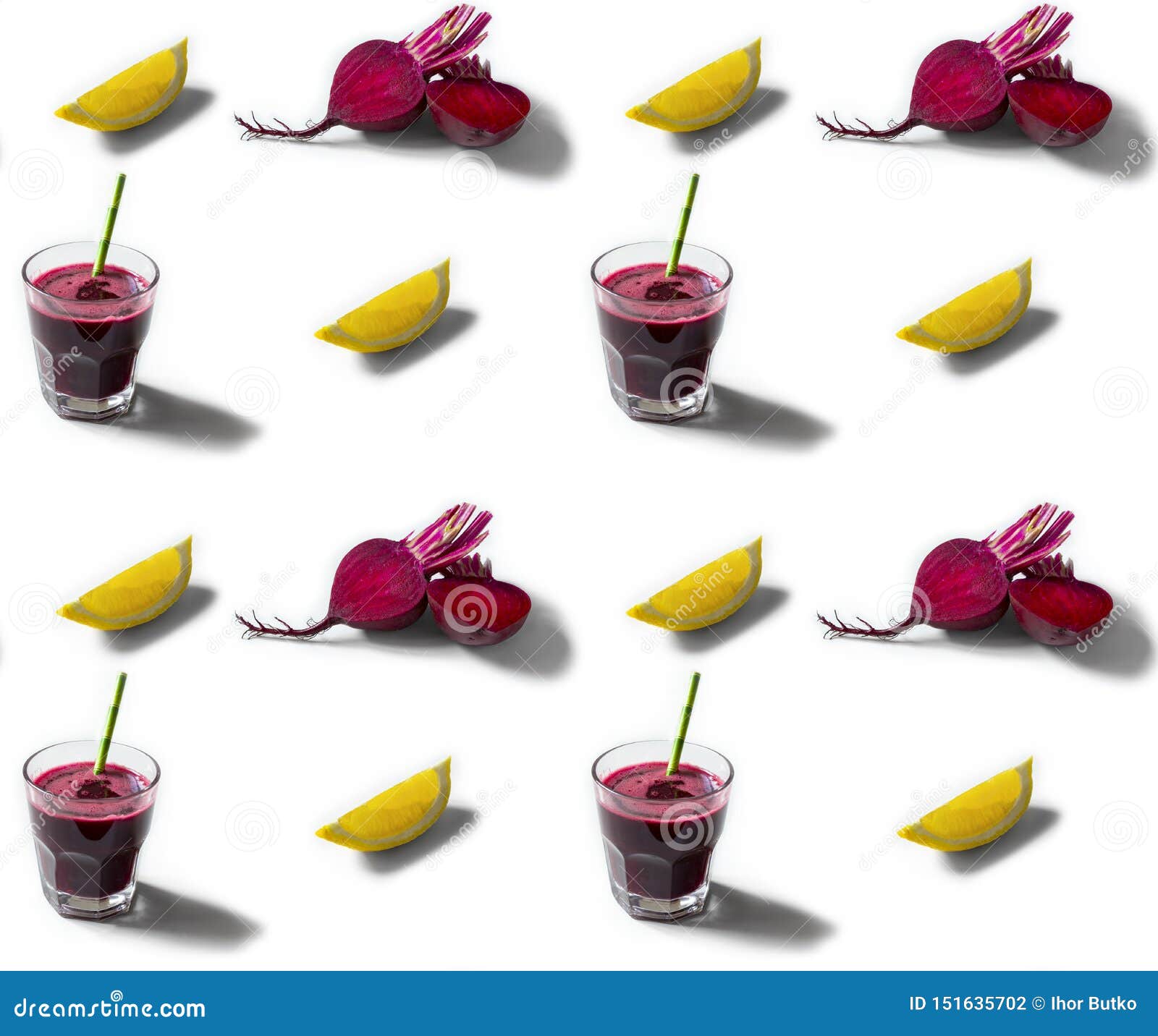 Seamless Pattern with Beetroot, Lemon and Fresh Juice Cocktail Stock ...