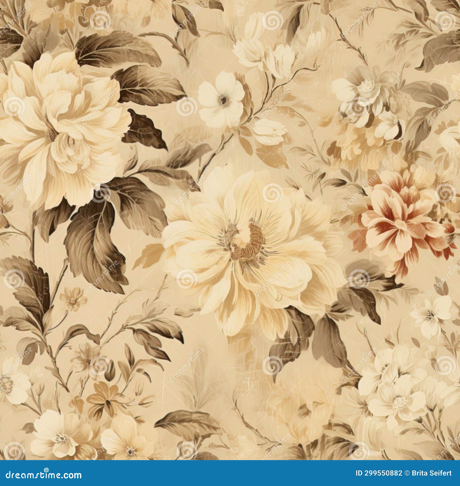 Seamless Pattern. Beige-colored Ephemera Decoupage Floral Paper Texture, Vintage Style Stock ...
