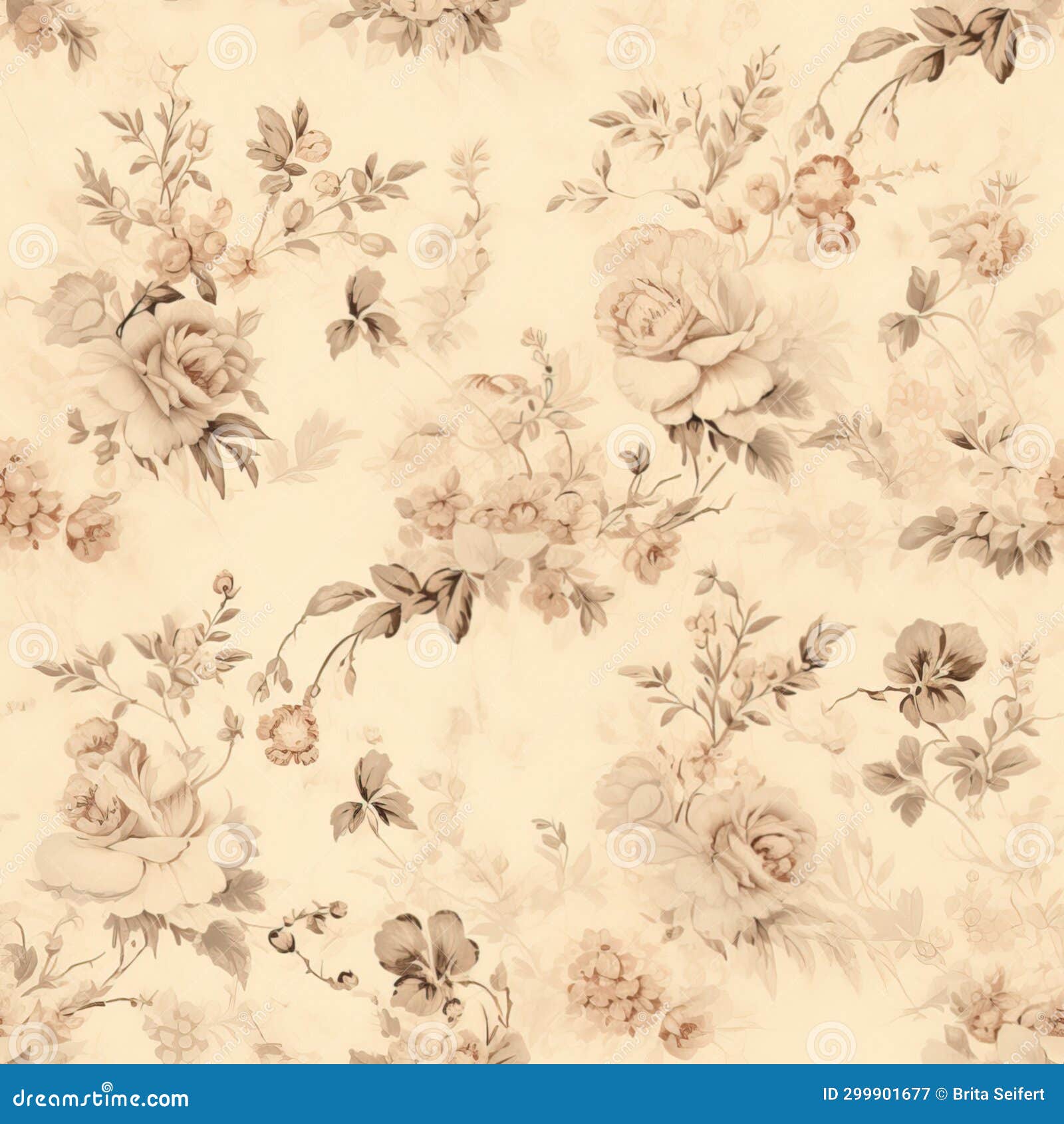 Seamless Pattern. Beige-colored Ephemera Decoupage Floral Paper Texture, Vintage Style Stock ...