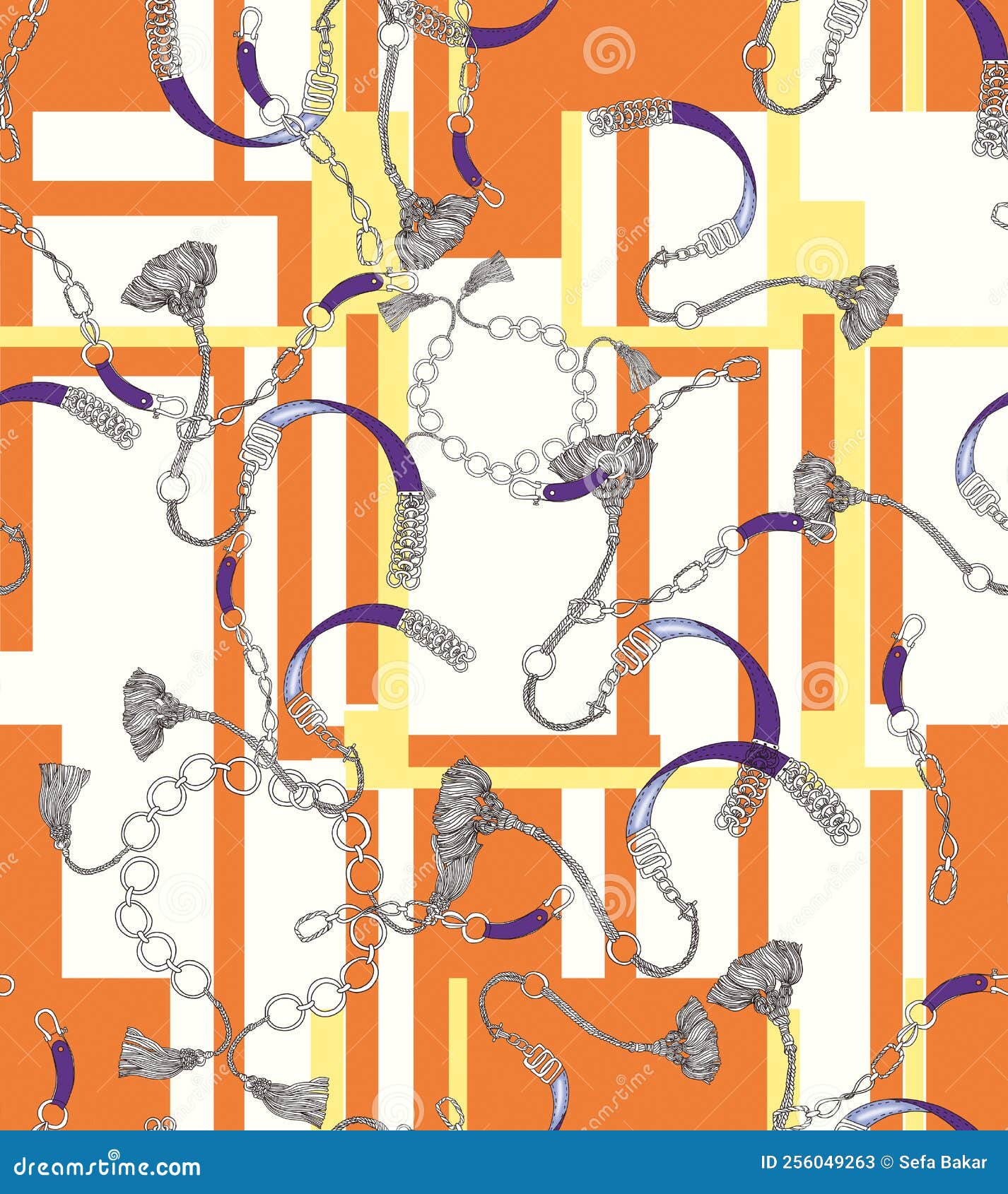 Seamless Pattern with Belt, Chain and Knitting for Fabric Design. Stock ...