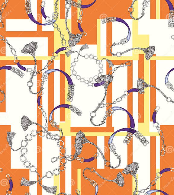 Seamless Pattern with Belt, Chain and Knitting for Fabric Design. Stock ...