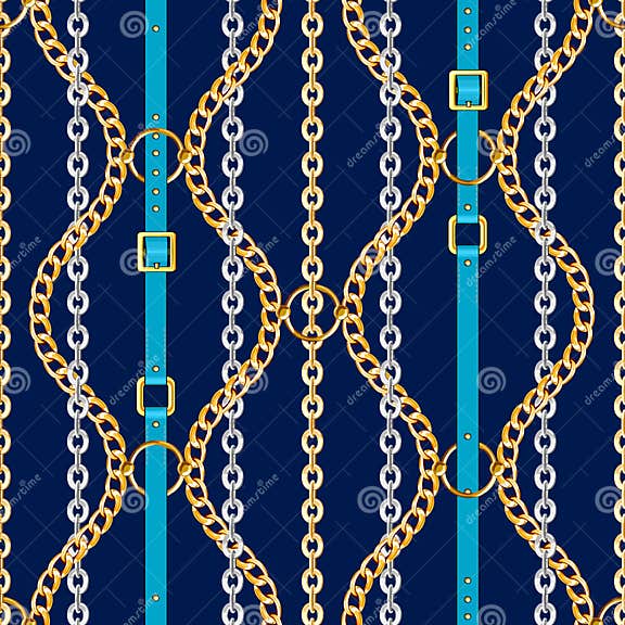 Seamless Pattern with Belts, Gold and Silver Chains Stock Illustration - Illustration of endless ...