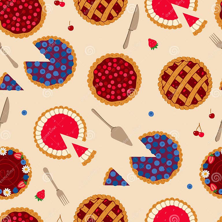 Seamless Pattern with Berry Pies Top View. Vector Graphics Stock Vector ...