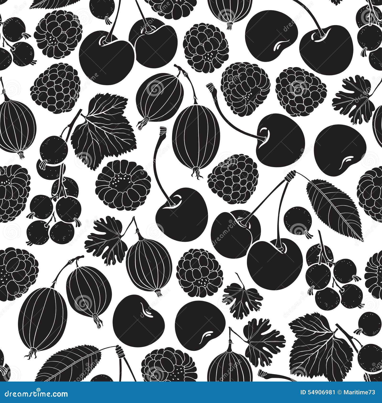 Seamless Pattern with Berry Silhouettes on a White Background. R Stock ...