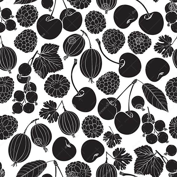 Seamless Pattern with Berry Silhouettes on a White Background. R Stock ...